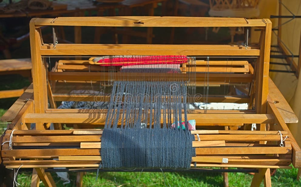 Medieval Wooden Loom with Wool on it Stock Photo - Image of handcraft ...