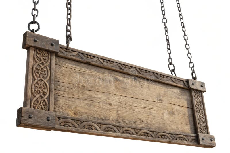 Medieval Wooden Signboard Hanging on Chains Isolated Stock Illustration ...