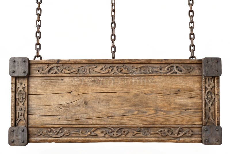 Medieval Wooden Signboard Hanging on Chains Isolated Stock Illustration ...
