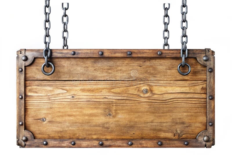 Medieval Wooden Signboard Hanging on Chains Isolated Stock Illustration ...