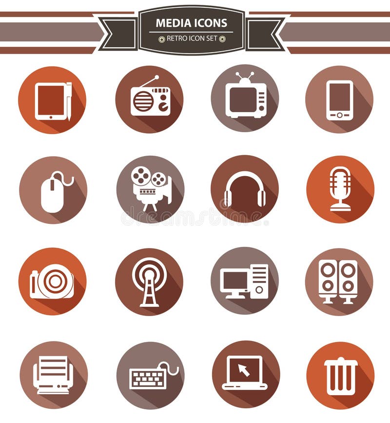 16 Iconos De Medios, Estilo Retro Ilustración del Vector - Ilustración ...
