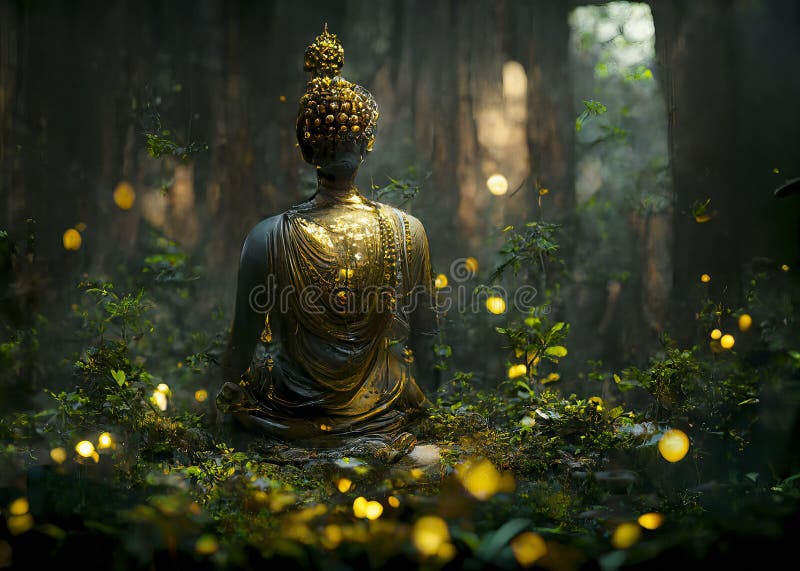 Meditating Buddha in a Peaceful Forest Stock Illustration ...
