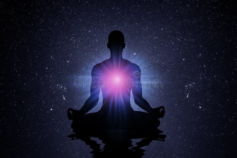 Meditating in the Cosmos stock illustration. Illustration of energy ...