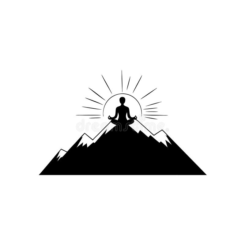 Meditating Figure on Mountain with Sun Rays Symbolizing Inner Peace and ...