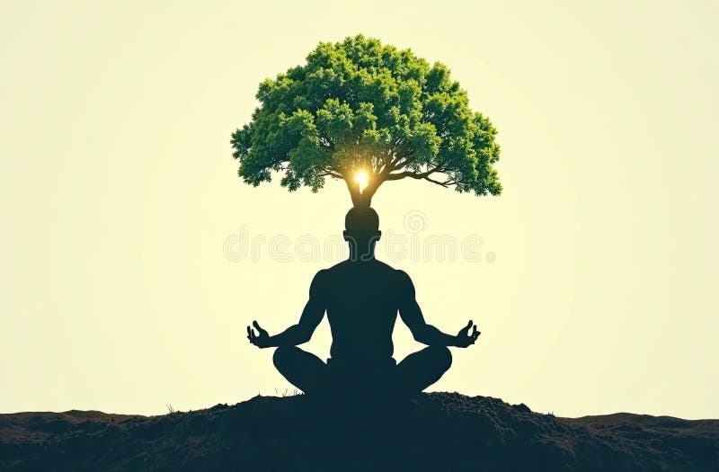 Meditating Figure with a Tree Growing from the Head in a Serene ...