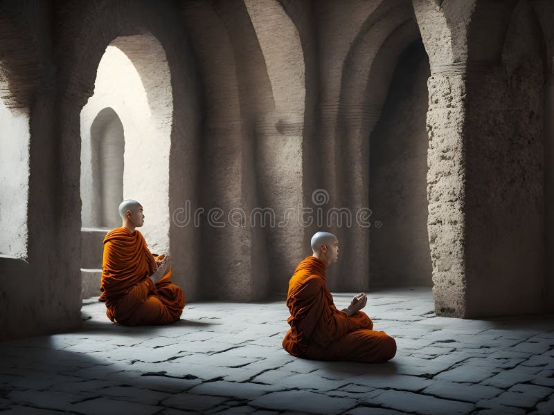 Meditating Monk, Generative AI Illustration Stock Illustration ...
