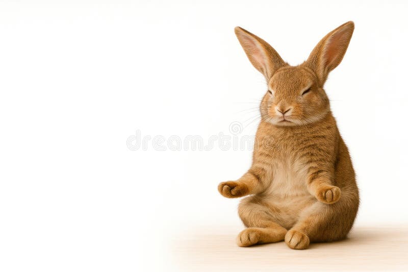 Meditating Rabbit in Yoga Pose. Space for Text. Stock Photo - Image of ...
