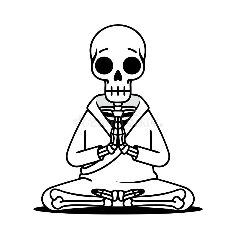 Meditating Skeleton in Lotus Pose Vector Illustration for Mindfulness ...