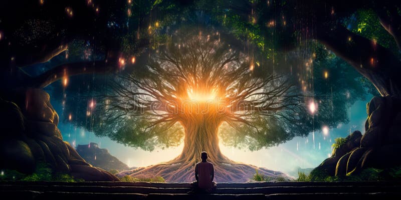 Meditating Under a Huge Bodhi Tree, Which Symbolizes Enlightenment ...