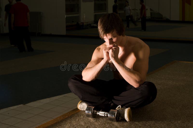 Meditation of bodybuilder stock image. Image of speculation - 8801647