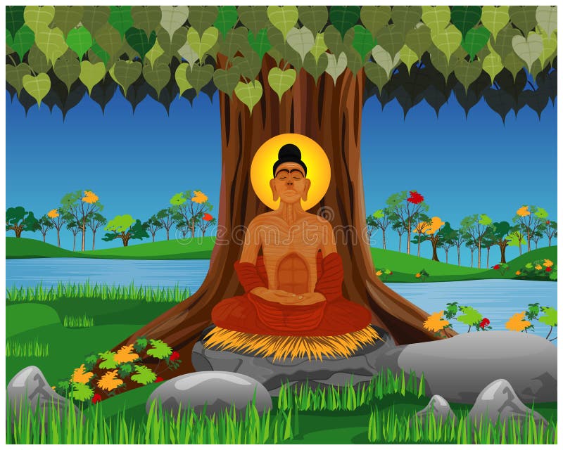 Buddha Meditation Under the Tree Vector Design,in Front of the River ...