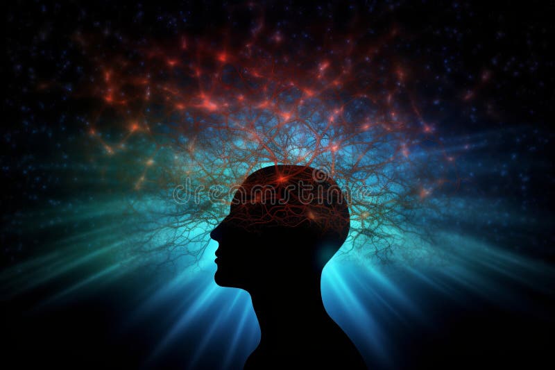 Meditation Concept with Human Head Silhouette Glowing from Generative ...