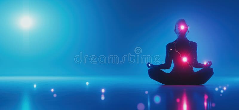 Meditation and Energy Flow Visualization with Silhouette in Blue Light ...