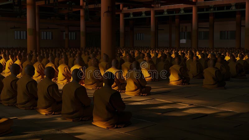 A Meditation Hall within the Shaolin Temple with Monks Stock ...