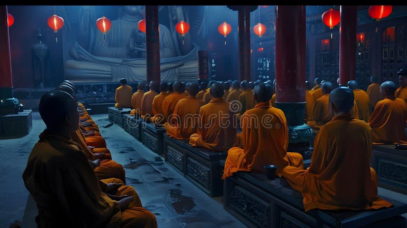 A Meditation Hall within the Shaolin Temple with Monks Stock ...