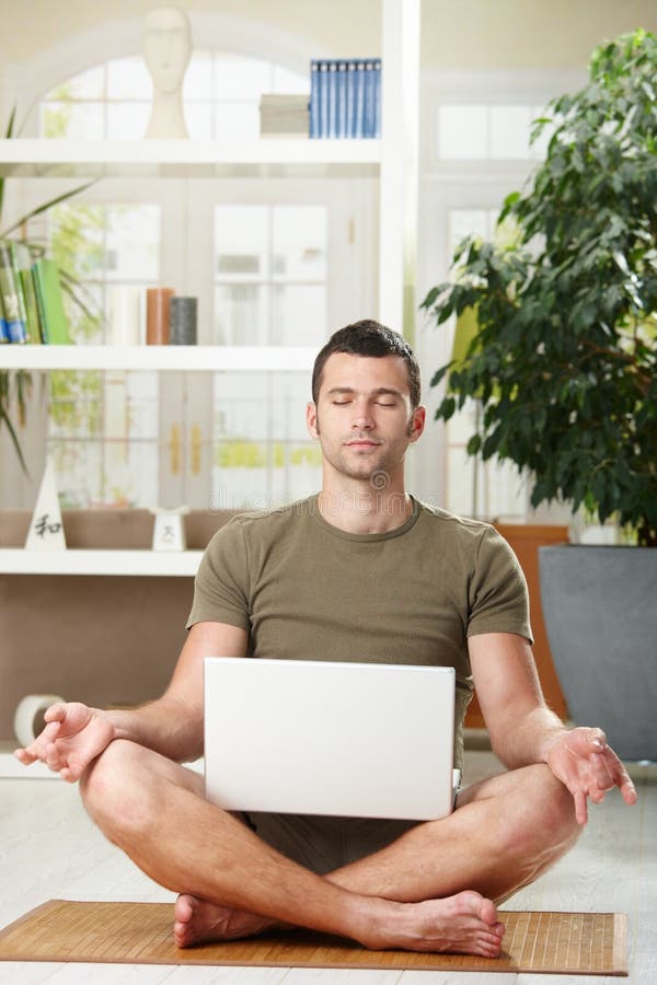 Meditation with Laptop Computer Stock Image - Image of color, alone ...
