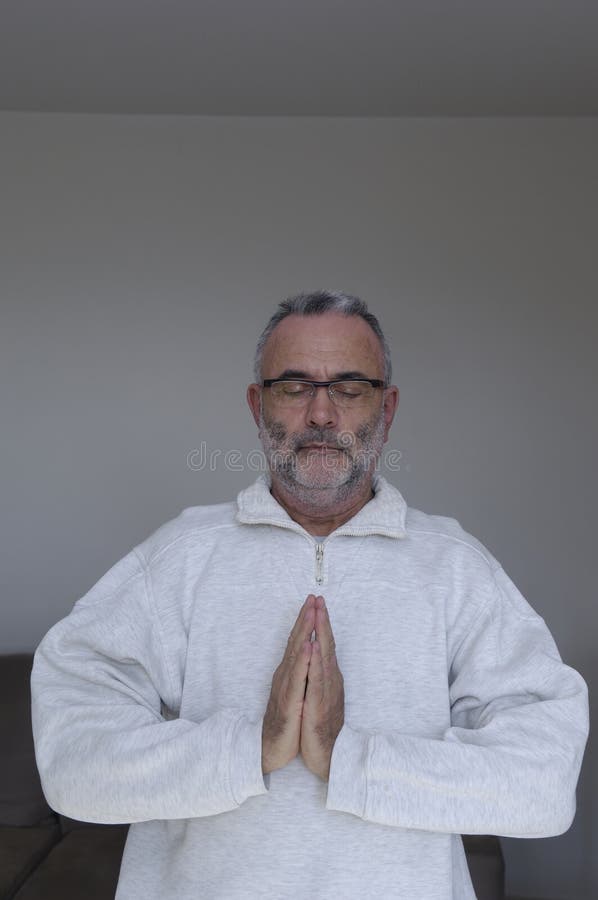 Meditation man on grey stock image. Image of house, activity - 116394855