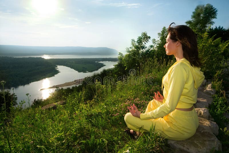 Meditation on the mountain stock photo. Image of relaxation - 2823738