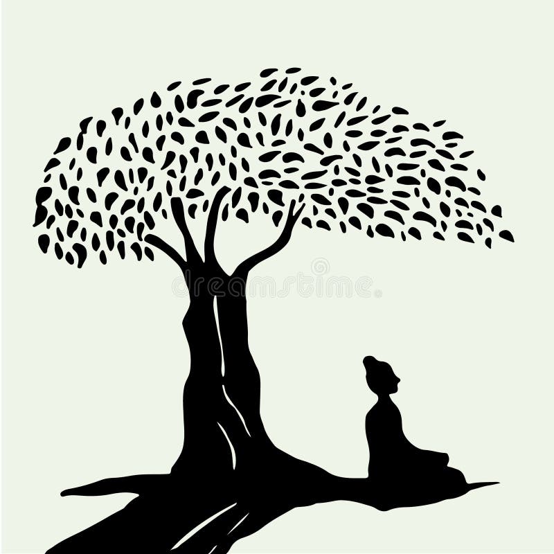 The Monk Meditation Under Tree Stock Vector - Illustration of full ...