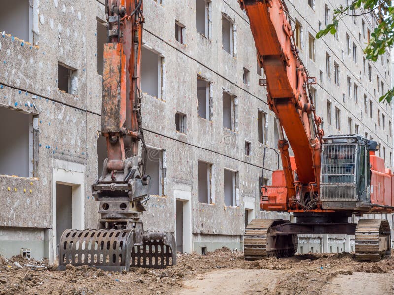 Heavy Demolition Excavator Construction Site Stock Image - Image of ...