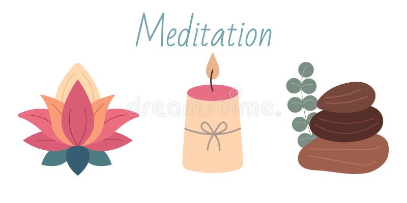 Meditation Time Set Hand Drawn Elements Collection Stock Vector ...