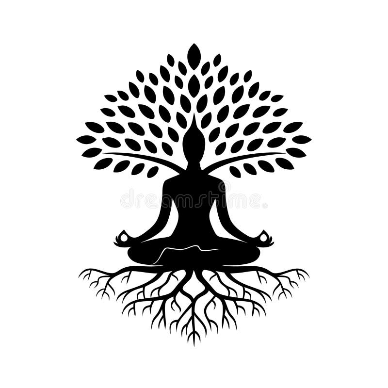 Meditation Tree Silhouette with Roots Symbolizing Growth and Inner ...