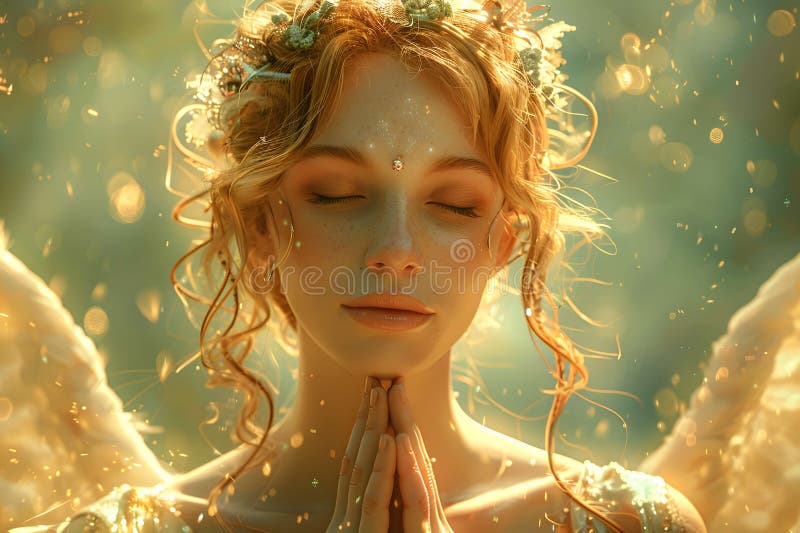 Meditative Angel with Glowing Celestial Light. Stock Illustration ...