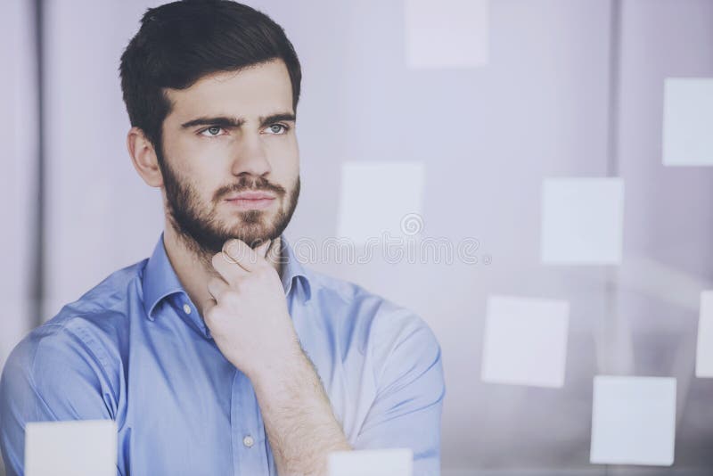 Meditative Bearded Manager Think about Project. Stock Photo - Image of ...