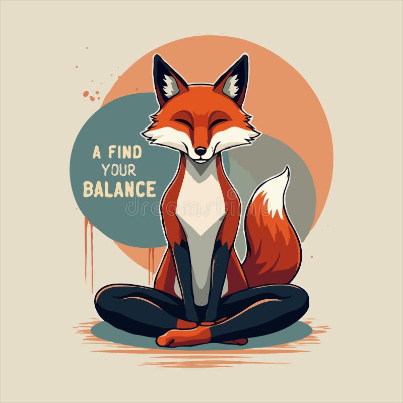 A Meditative Fox Sitting Cross-legged with the Phrase Find Your Balance ...