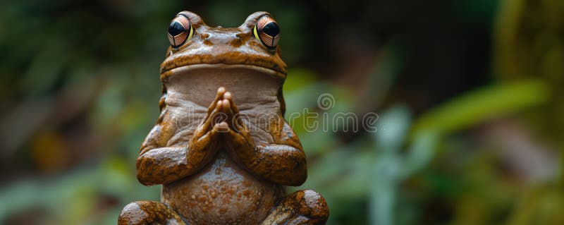 Meditative Frog in Natural Habitat with Hands Clasped in Prayer ...