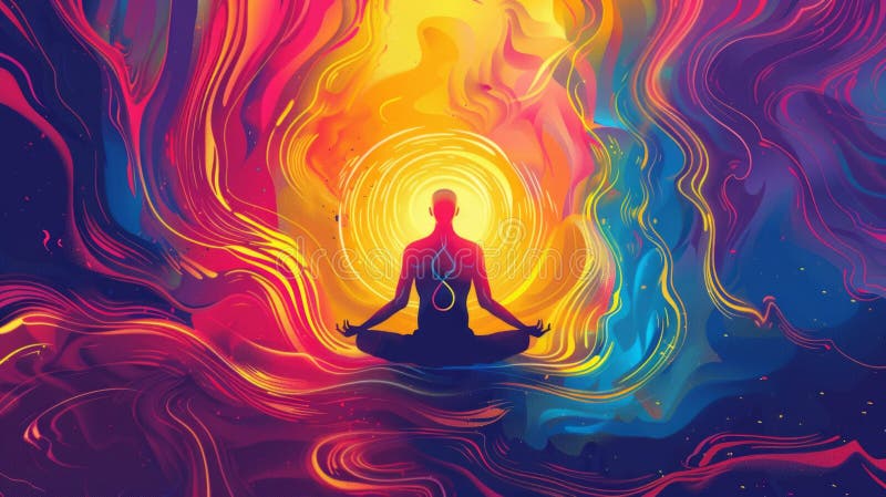 Meditative Pose with Radiant Abstract Energy Patterns Stock Image ...