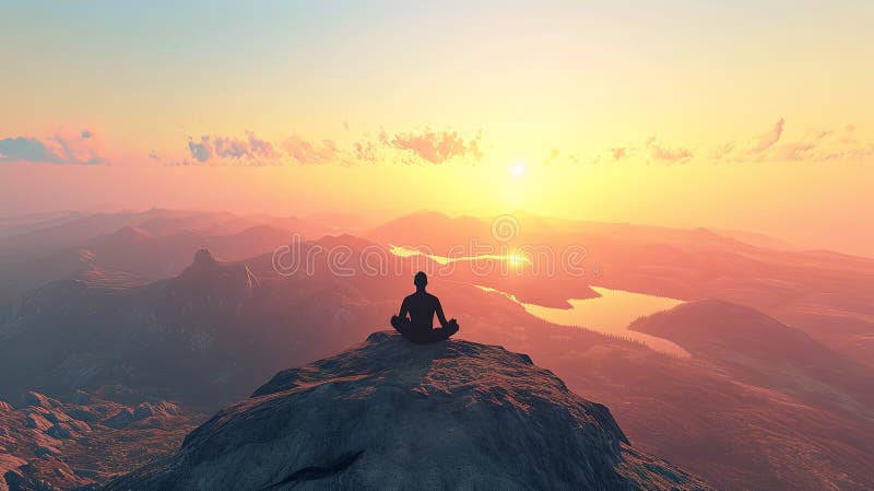 Meditative Sunrise at Mountain Summit Stock Illustration - Illustration ...