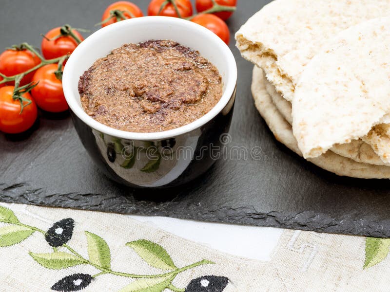 Mediterranean Appetizer of Olive Paste and Homemade Pita Bread with ...