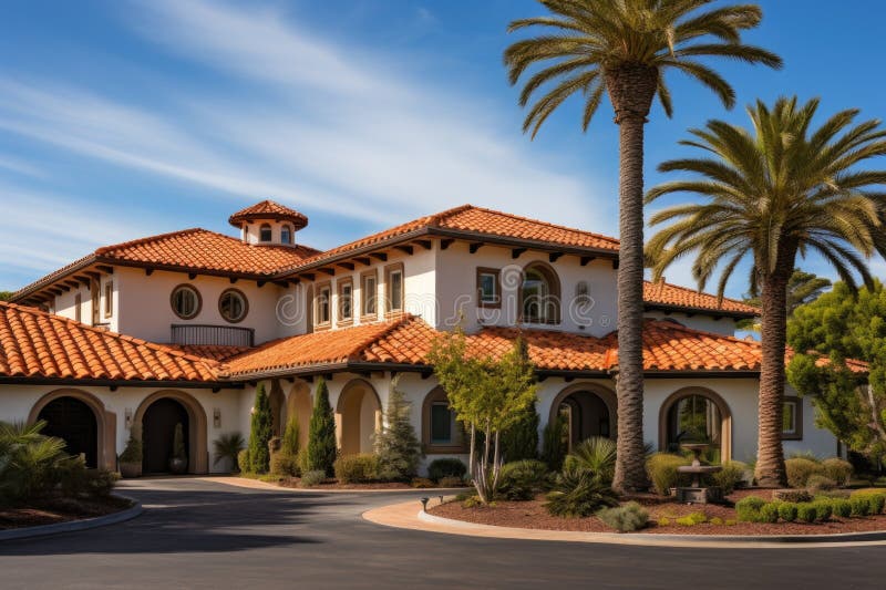 Mediterranean Architecture with Stucco Walls and Terracotta Tiles Stock ...