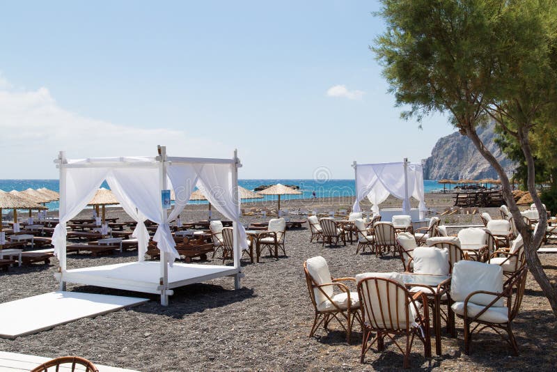 Mediterranean Beach Bar in Greece Stock Image - Image of coast ...