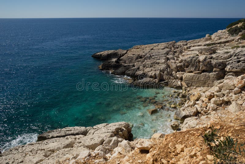 Mediterranean Sea Beach Landscape. Waves and Rocks. Stock Photo - Image ...