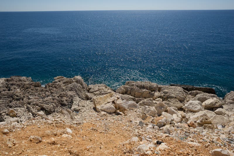 Mediterranean Sea Beach Landscape. Waves and Rocks. Stock Photo - Image ...