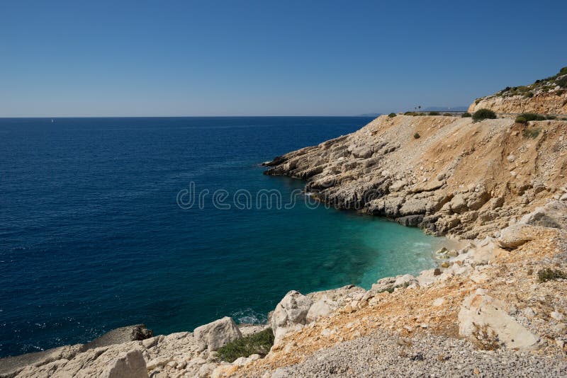Mediterranean Sea Beach Landscape. Waves and Rocks. Stock Photo - Image ...