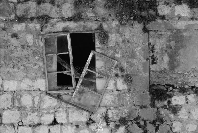 Mediterranean Broken Window Frame Stock Image - Image of mediterranean ...
