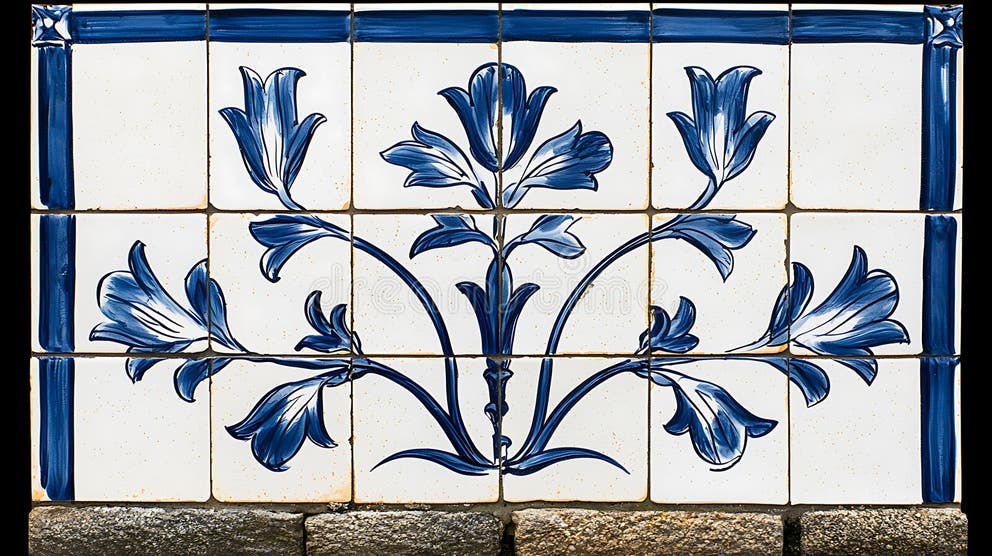 Mediterranean Ceramic Wall Design with Blue Floral Pattern Stock ...