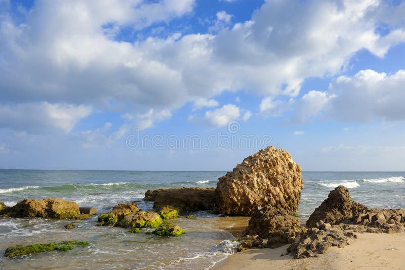 Mediterranean Coast of Israel Stock Photo - Image of sand, waves: 92878380