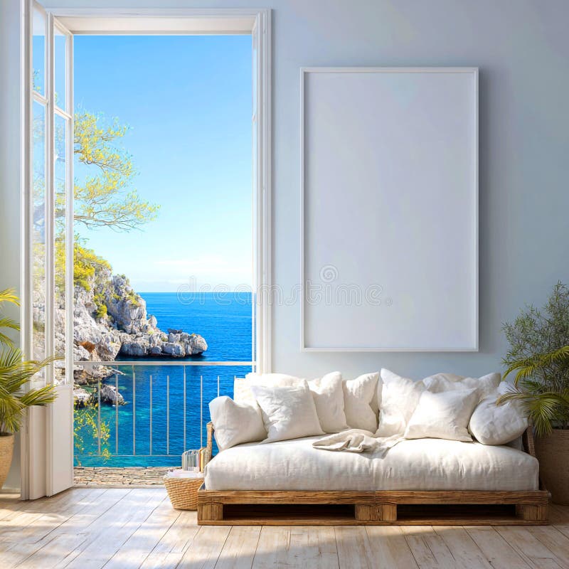 Mediterranean Coastal View Relaxing Beach House Interior Design Stock ...