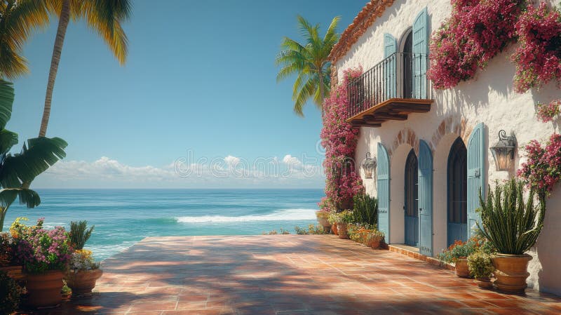 Mediterranean Coastal Villa with Ocean View Stock Photo - Image of ...