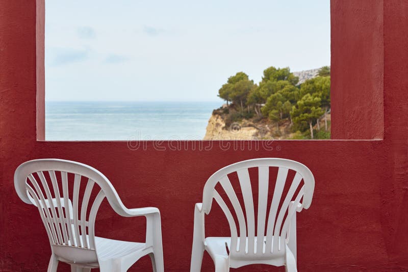 Mediterranean Coastline Landscape Viewed from an Open Terrace. R Stock ...