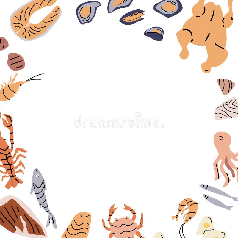 Mediterranean Cuisine Border Design Featuring Seafood Elements for ...