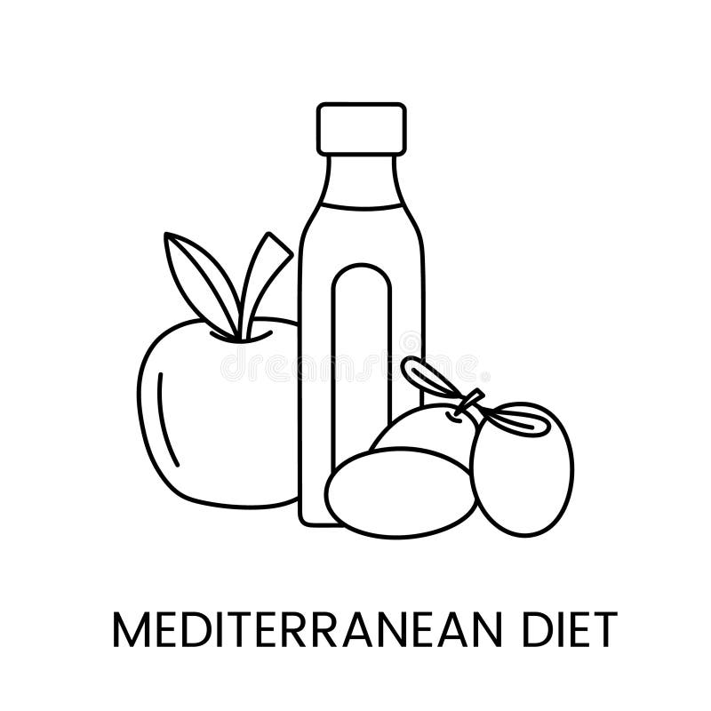 Mediterranean Diet Line Icon in Vector, Illustration Apple and Olive ...