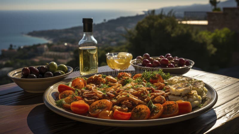 Mediterranean Feast by the Sea. Stock Image - Image of scenic ...