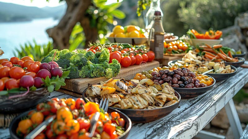 Mediterranean Feast by the Sea. Stock Photo - Image of lifestyle ...