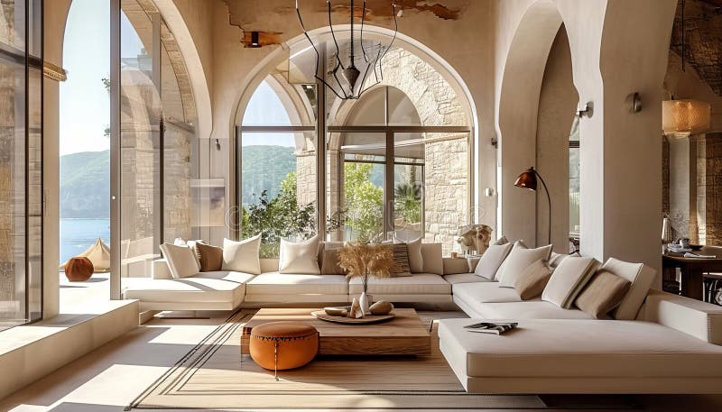 Mediterranean Home Interior Design of Modern Living Room. Stock ...