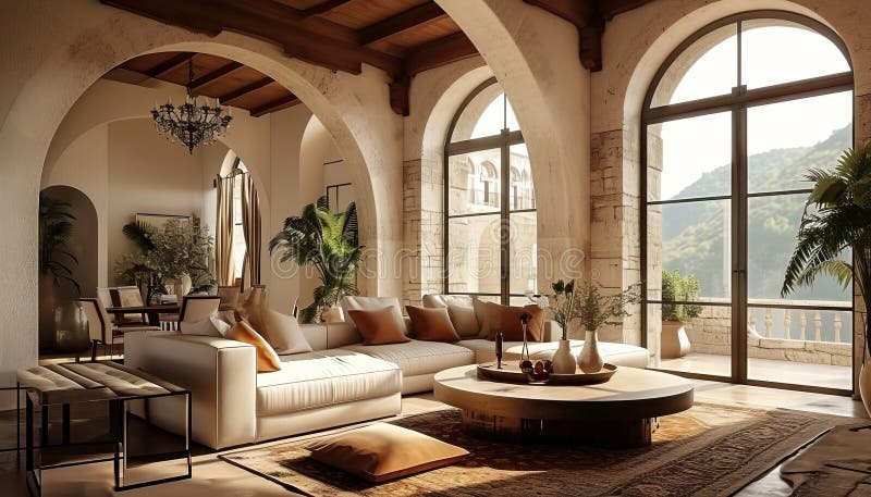 Mediterranean Home Interior Design of Modern Living Room. Stock ...